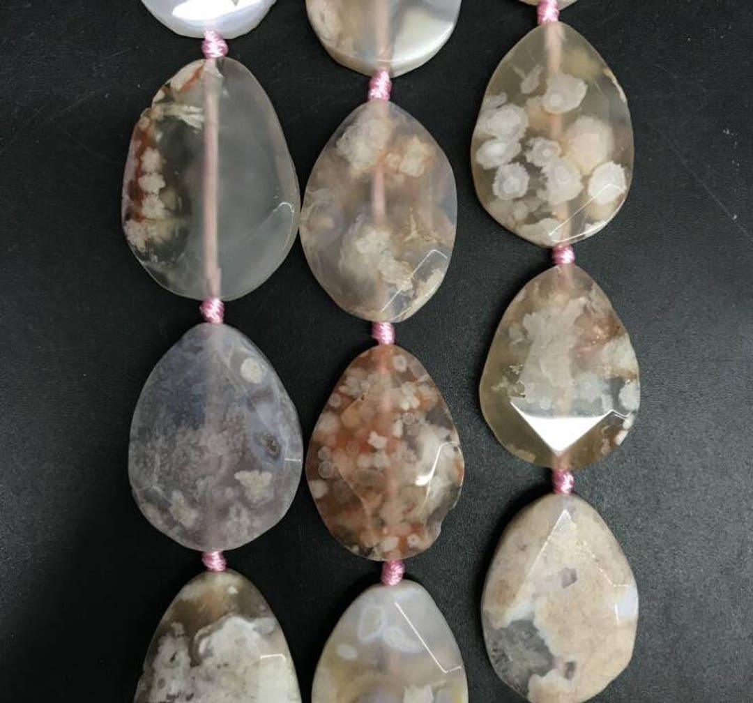 New Arrival!!!raw Pink Sakura Flower Agate Faceted Oval Slab Loose ...