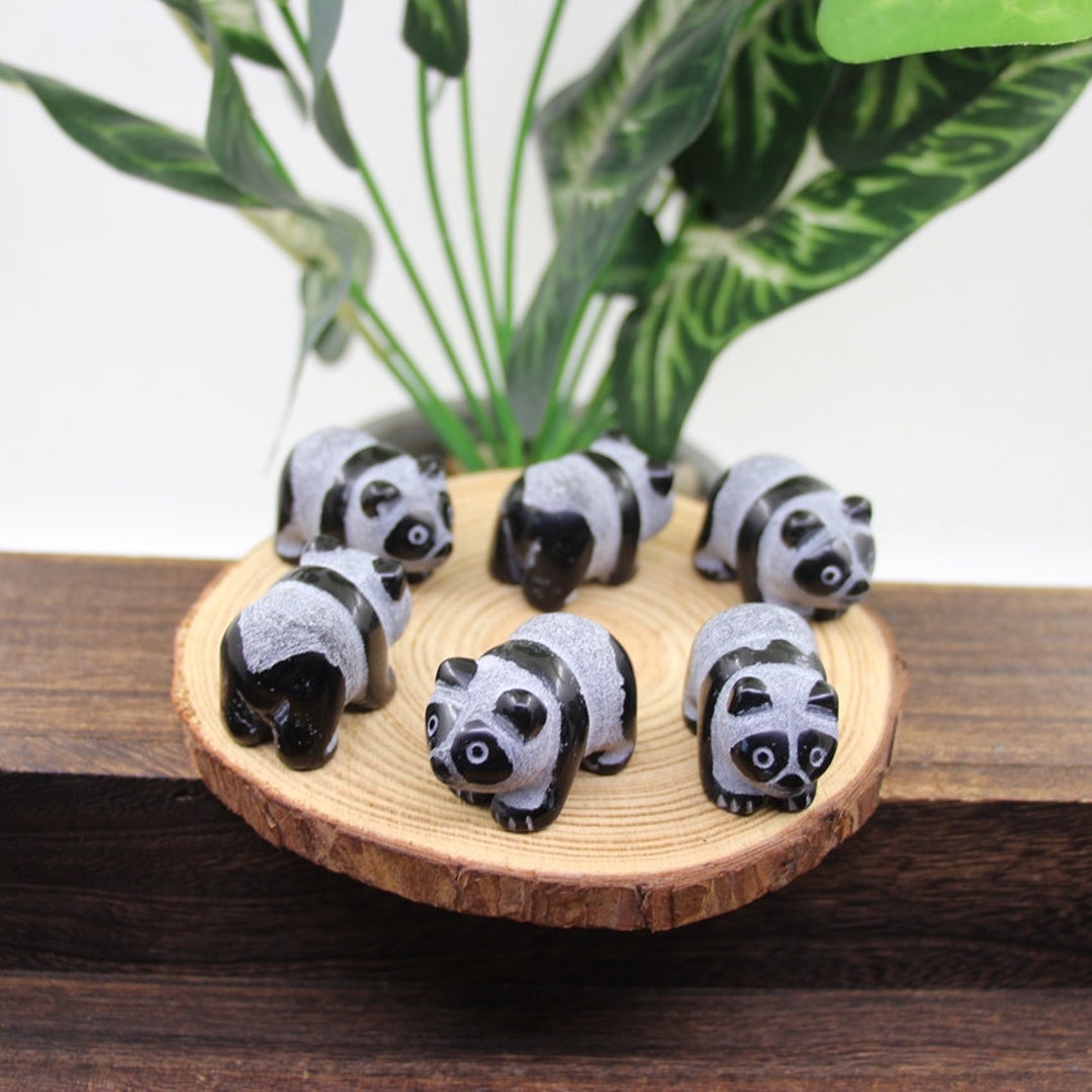 1.5inches Hand Carved Cute Panda Figurine,natural Black Obsidian Lovely ...