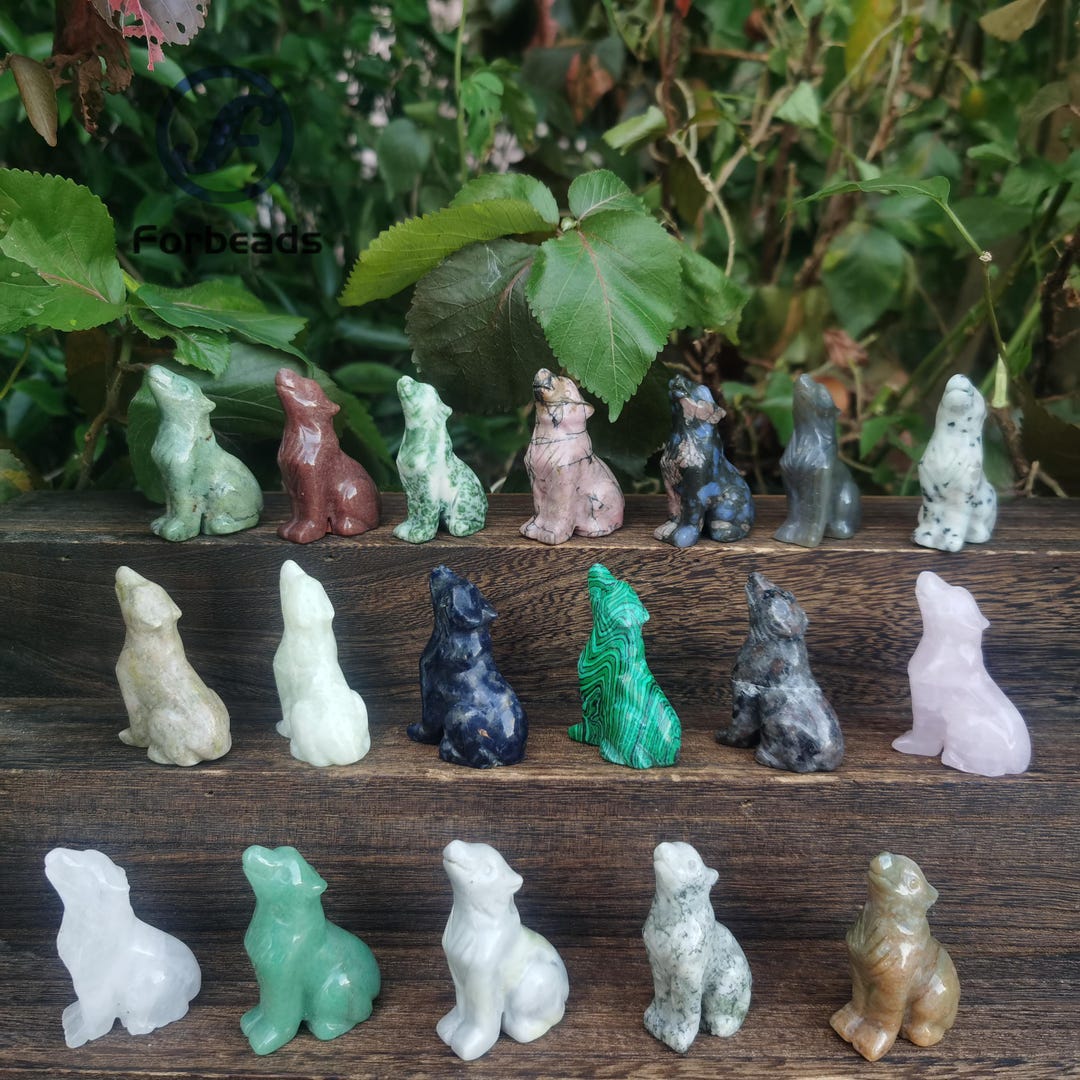 2 Carved Wolf Figurine Home Decoration,natural Gemstone Quartz Wolf ...