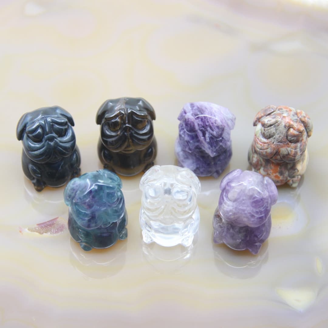 Crystal Pug Dog Figurine, Natural Gemstone Carving, Mini Dog Statue - Etsy