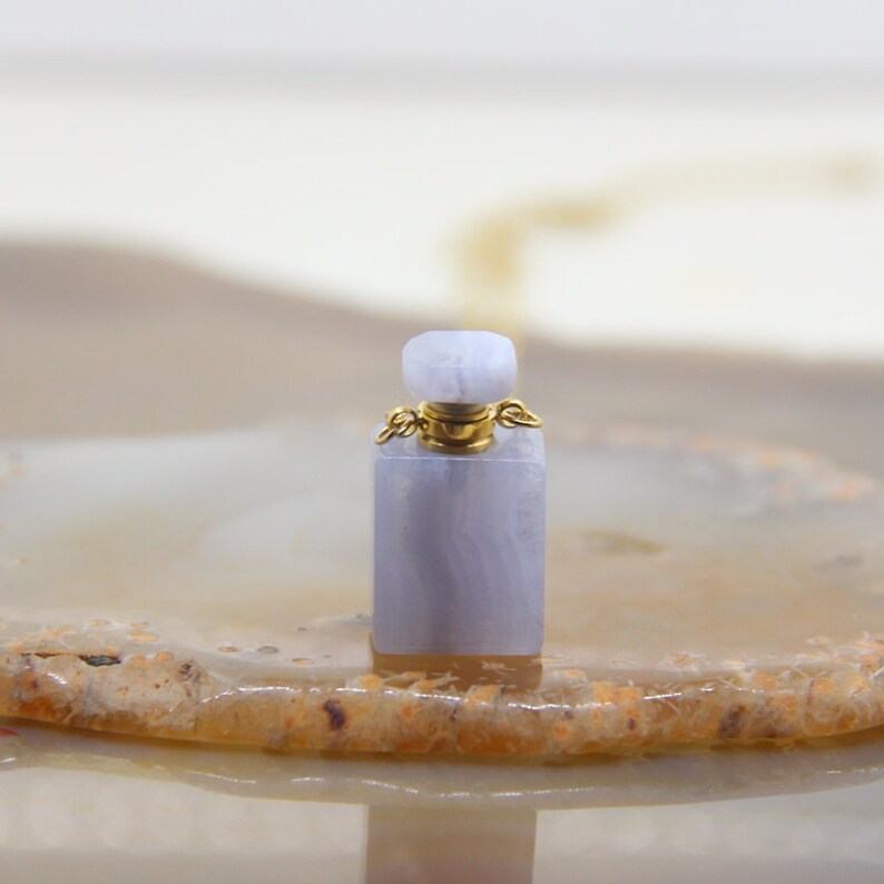 Rectangle Natural Gemstone Perfume Bottle Pendant | Etsy