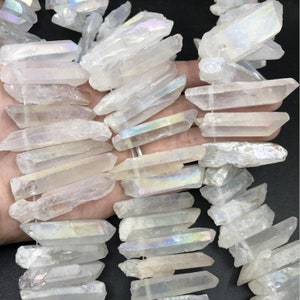 AB Titanium White Crystal Stick Beads,rough Raw Rock Quartz Crystal ...
