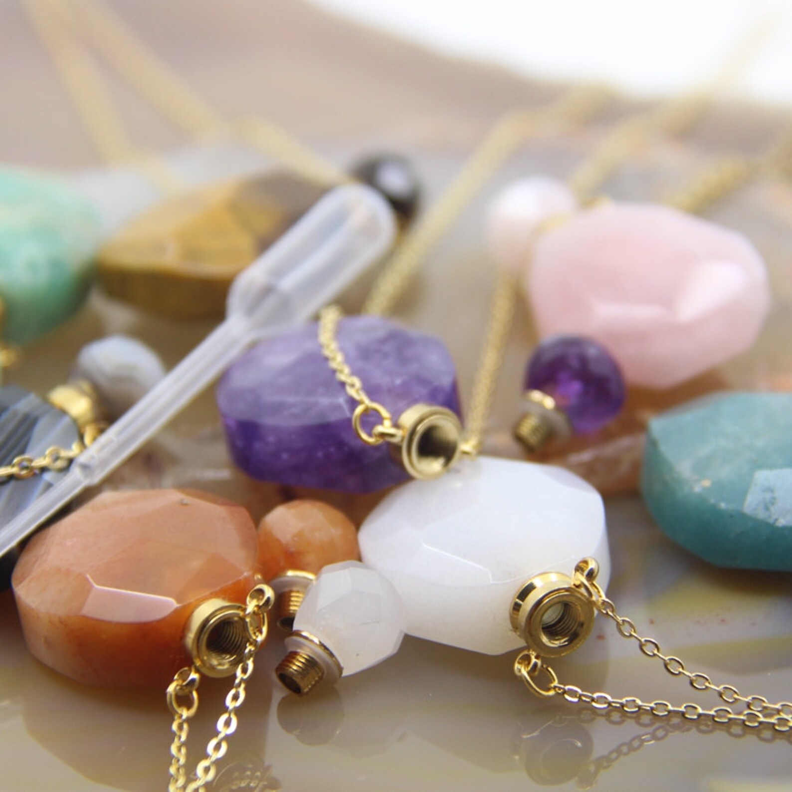 Natural Gemstone Essential Oil Diffuser Bottle Pendants,amethyst ...