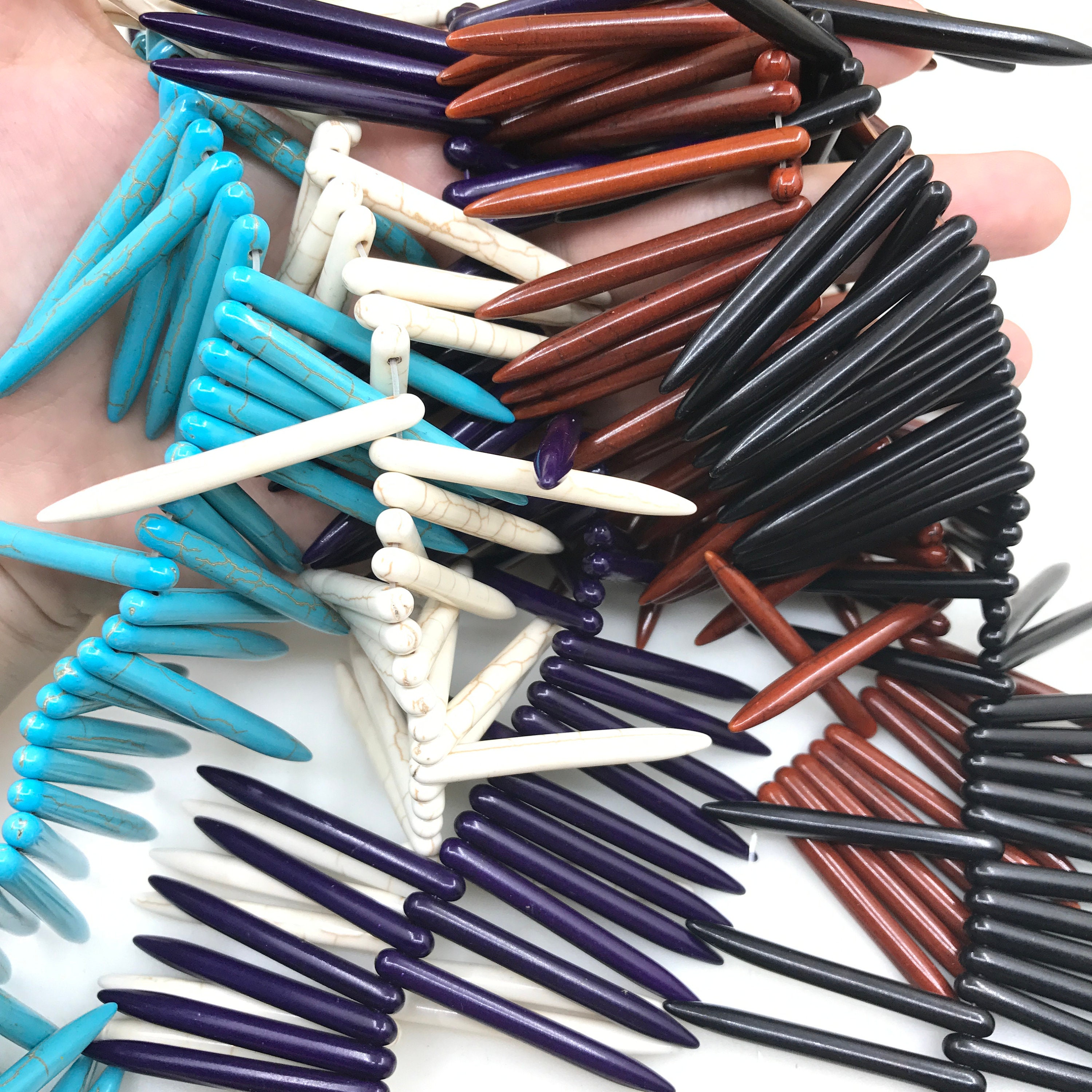Turquoise Spike Point Beads, Top Drilled Howlite Tusk Pendants (80 ...