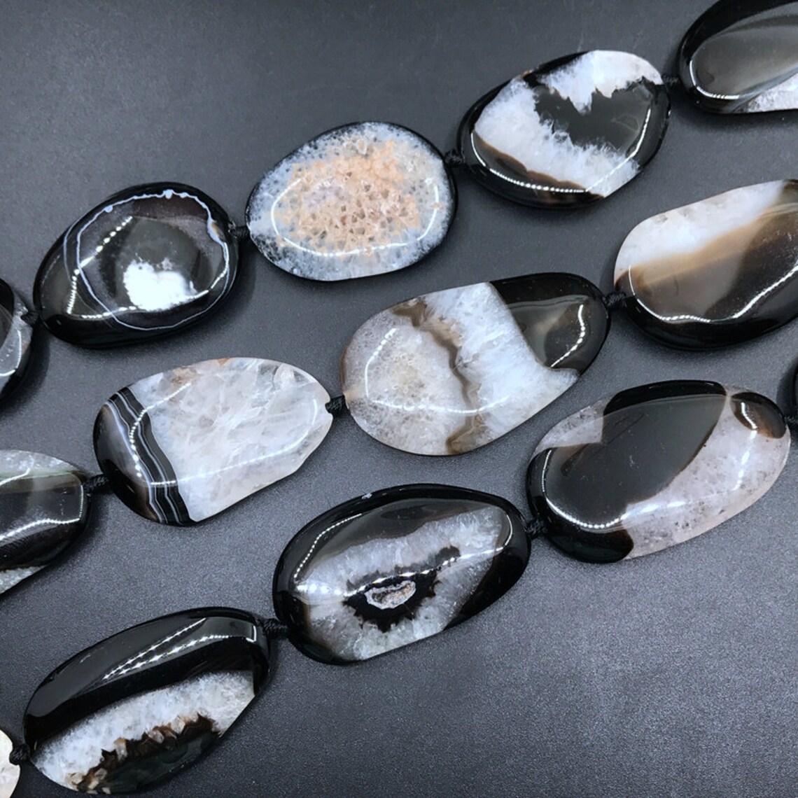 New Black White Raw Agate Geode Slab Beads Bulknatural Onxy - Etsy