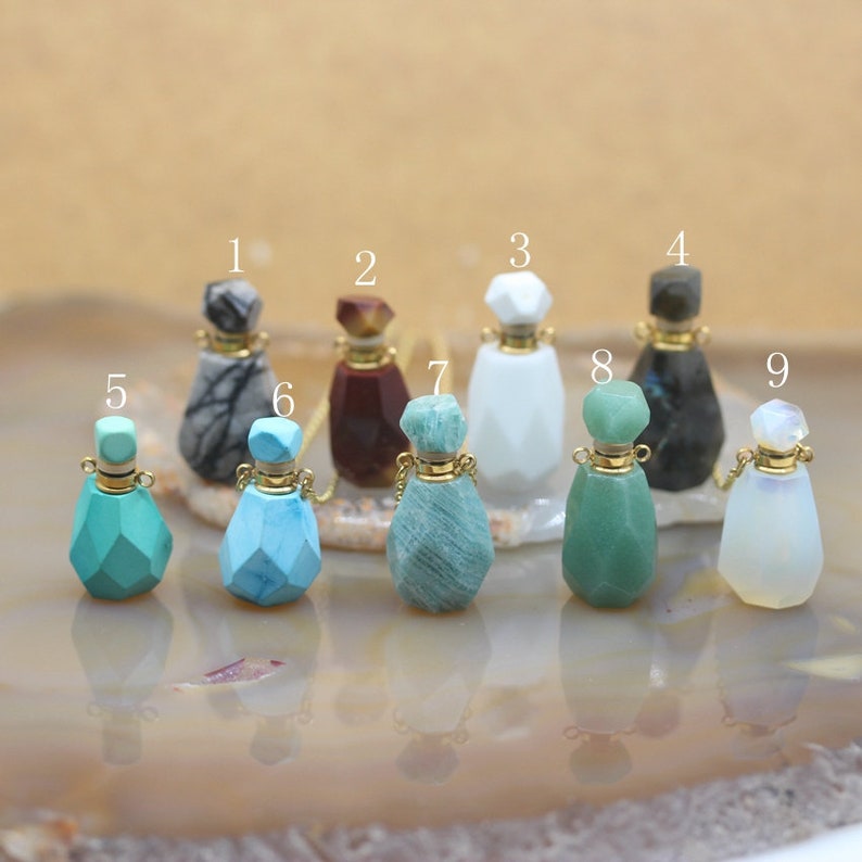 Natural Gemstone Faceted Perfume Bottle Necklace - Etsy