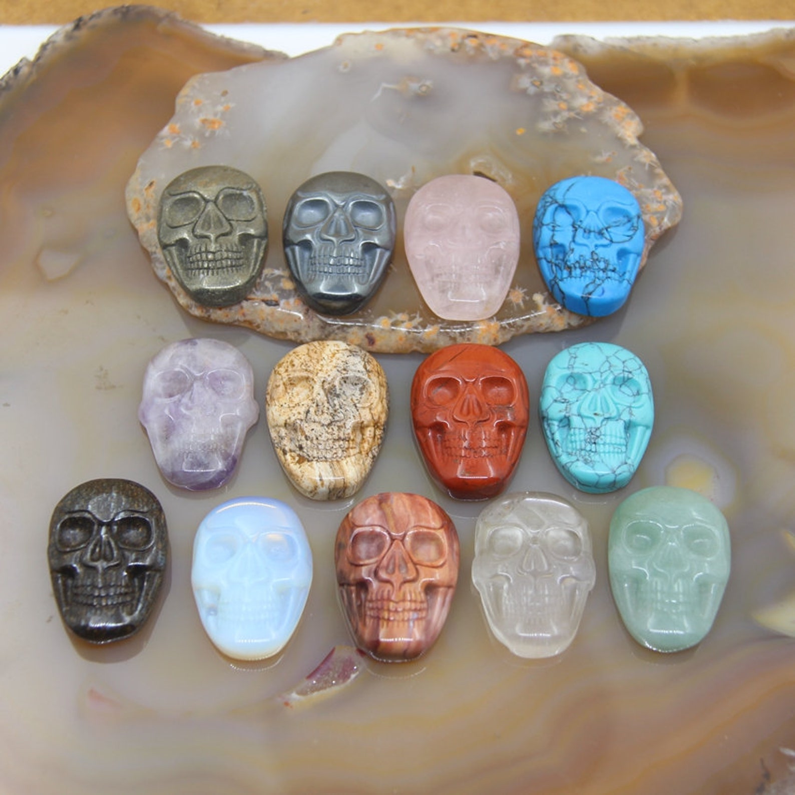 Gemstone Carved Skull Cabochon, Crystal Skull Pendant (24x35mm) - Etsy