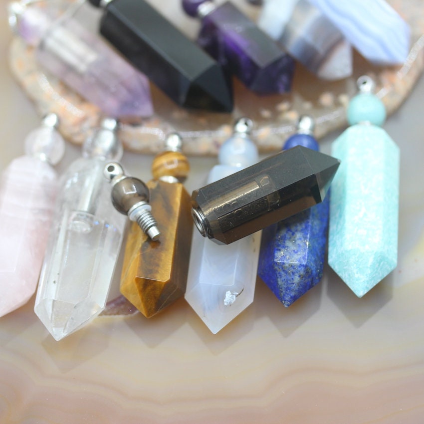 Natural Crystal Quartz Hexagon Prism Perfume Bottle Necklace | Etsy