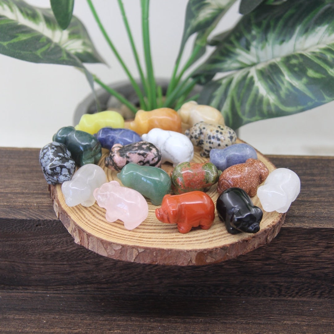 1.2 Natural Gemstone Mini Pig Figurine,hand Carved Rose Quartz Obsidian ...