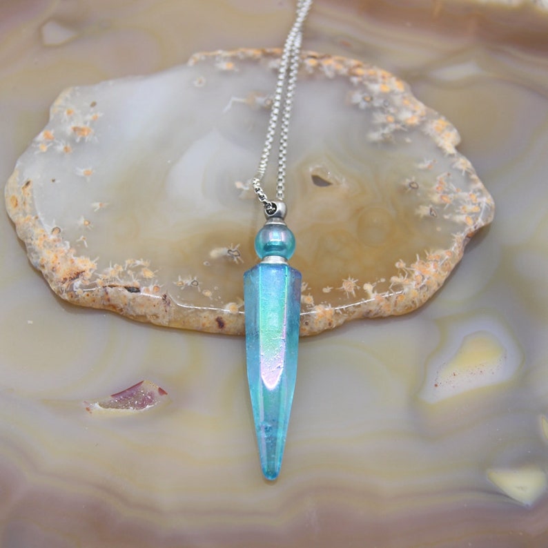 New Rainbow Titanium Raw Crystal Point Perfume Bottle Pendant | Etsy