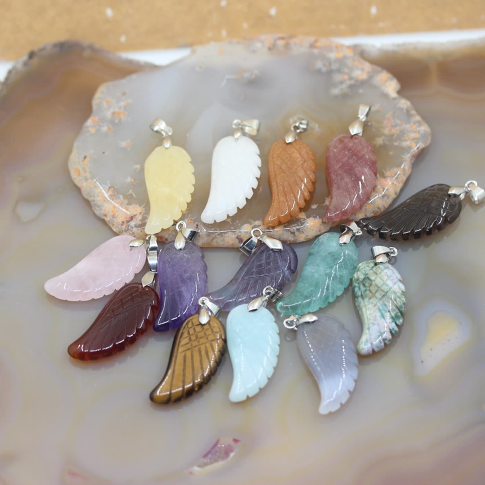 3-10pcs Carve Crystal Amethyst Angel Wing Pendants Earrings,fluorite ...