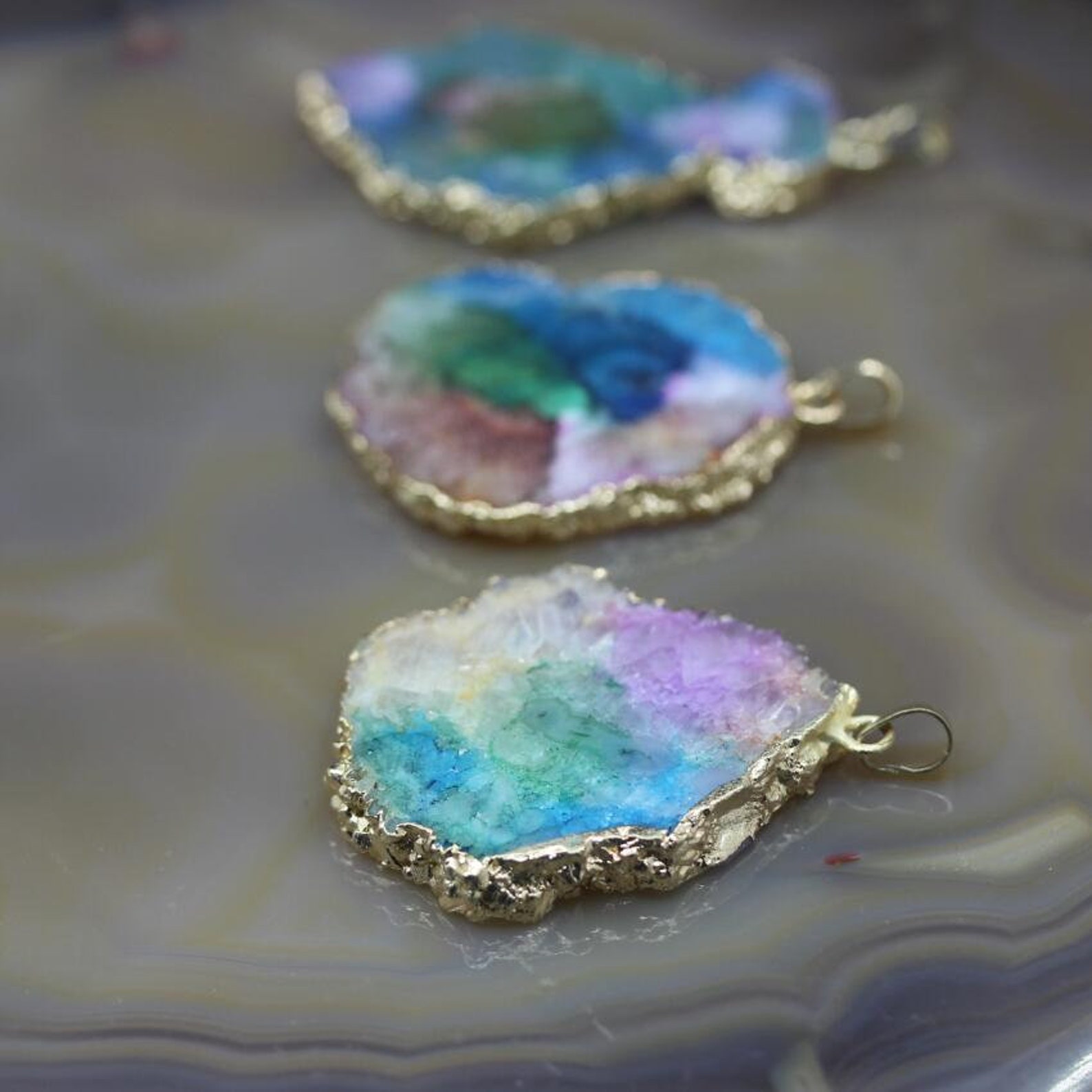 3-10pcsPlated Golden Edged Rough Solar Quartz PendantSlab | Etsy