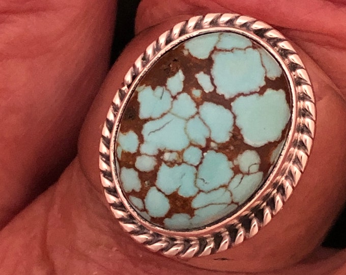 Native American Navajo Fredrick Chavez #8 Turquoise Sterling Ring Size ...
