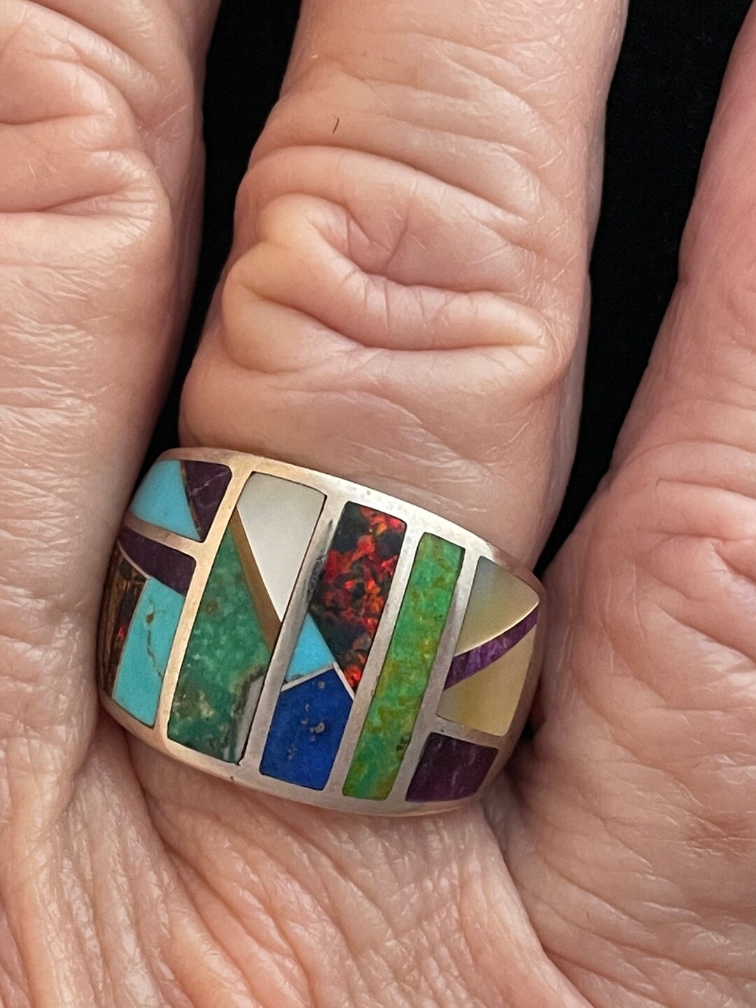 Native American Navajo Style Multi Gemstone & Sterling Ring Size 7.5 - Etsy