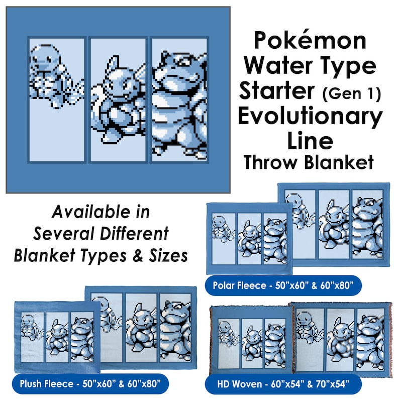 Pokemon Water Type Starter gen 1 Evolutionary Line Throw | Etsy