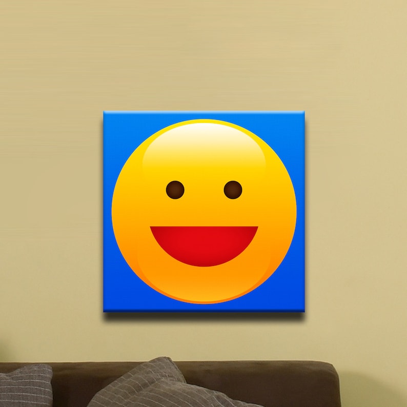 Wide Grin Smiley Face Emoji 12 X 12 Canvas - Etsy