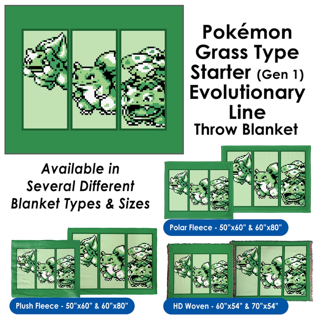 Pokemon Grass Type Starter (gen 1) Evolutionary Line - Throw Blanket ...