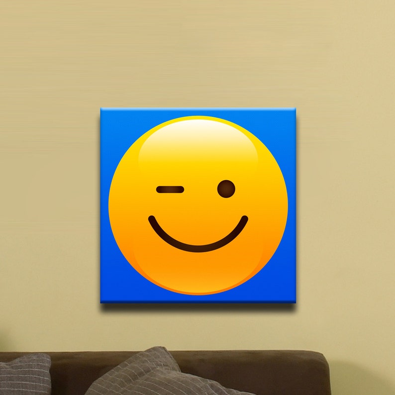 Wink Winking Smiley Face Emoji 12 X 12 Canvas - Etsy
