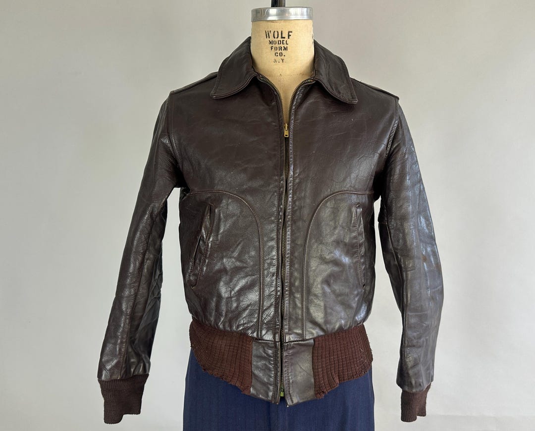 1940s Bomber Bill Leather Jacket | Vintage 40s Black Coffee Brown A-2 ...