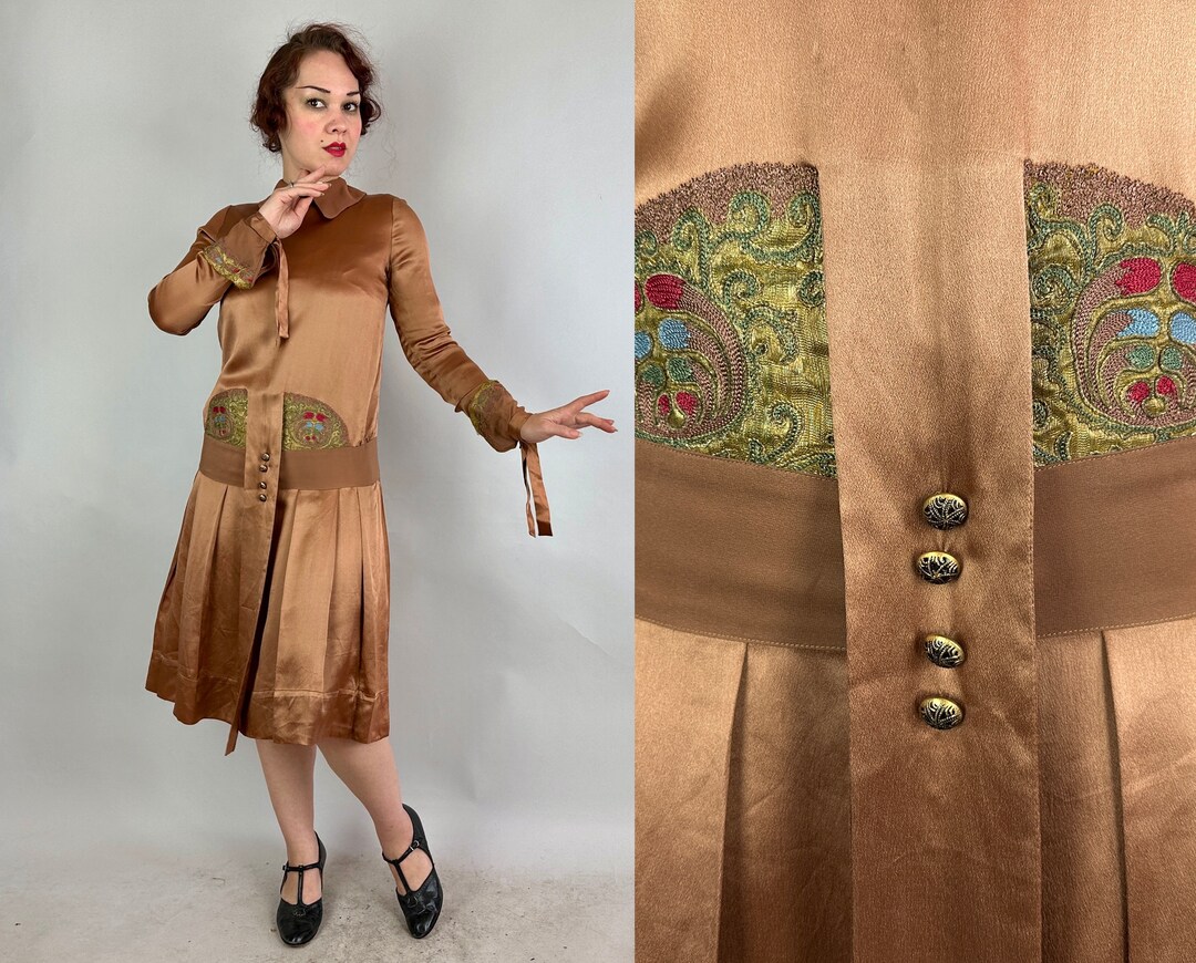 1920s Pennies From Heaven Dress | Vintage Antique 20s Copper Silk ...