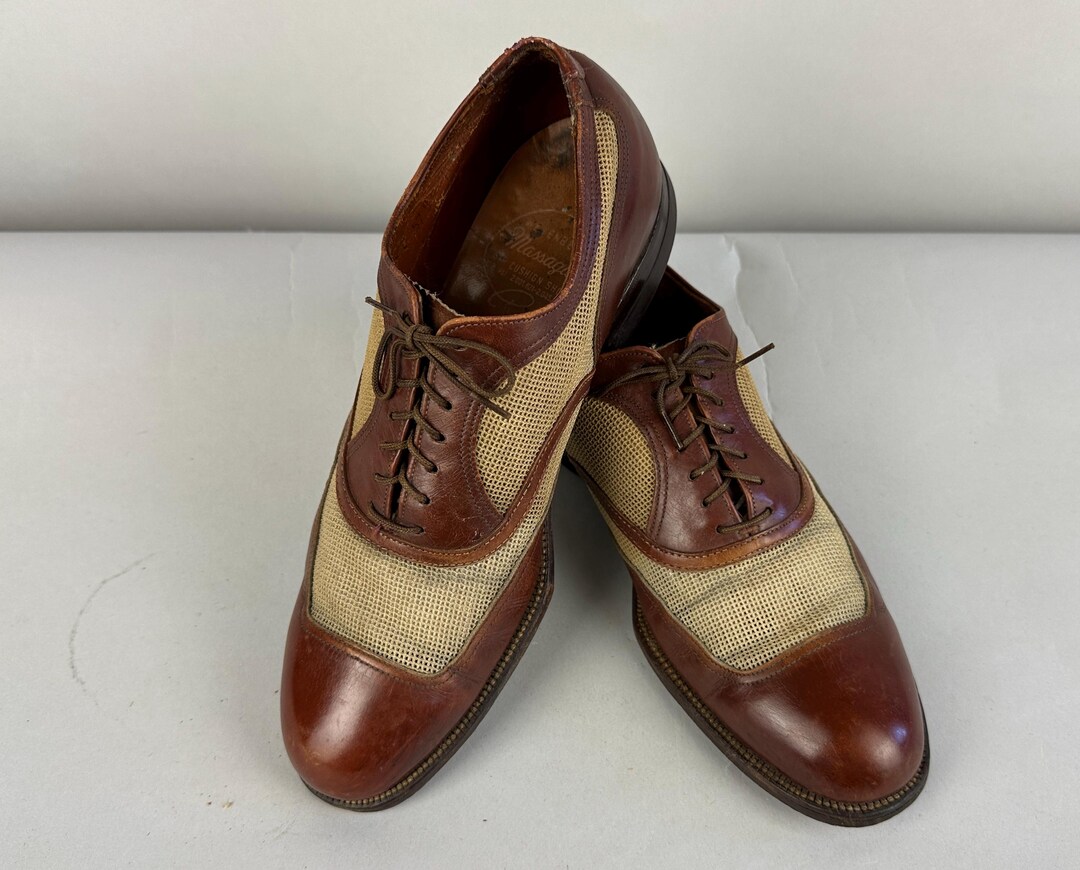 1940s Ventilated Advantage Shoes | Vintage 40s Leather Cinnamon Brown 2 ...