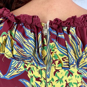 1940s Pineapple Passion Holoku Gown | Vintage 40s Maroon Yellow Blue ...