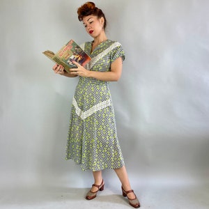 1940s Polly's Postage Stamp Dress | Vintage 40s Semi Sheer Grey White ...
