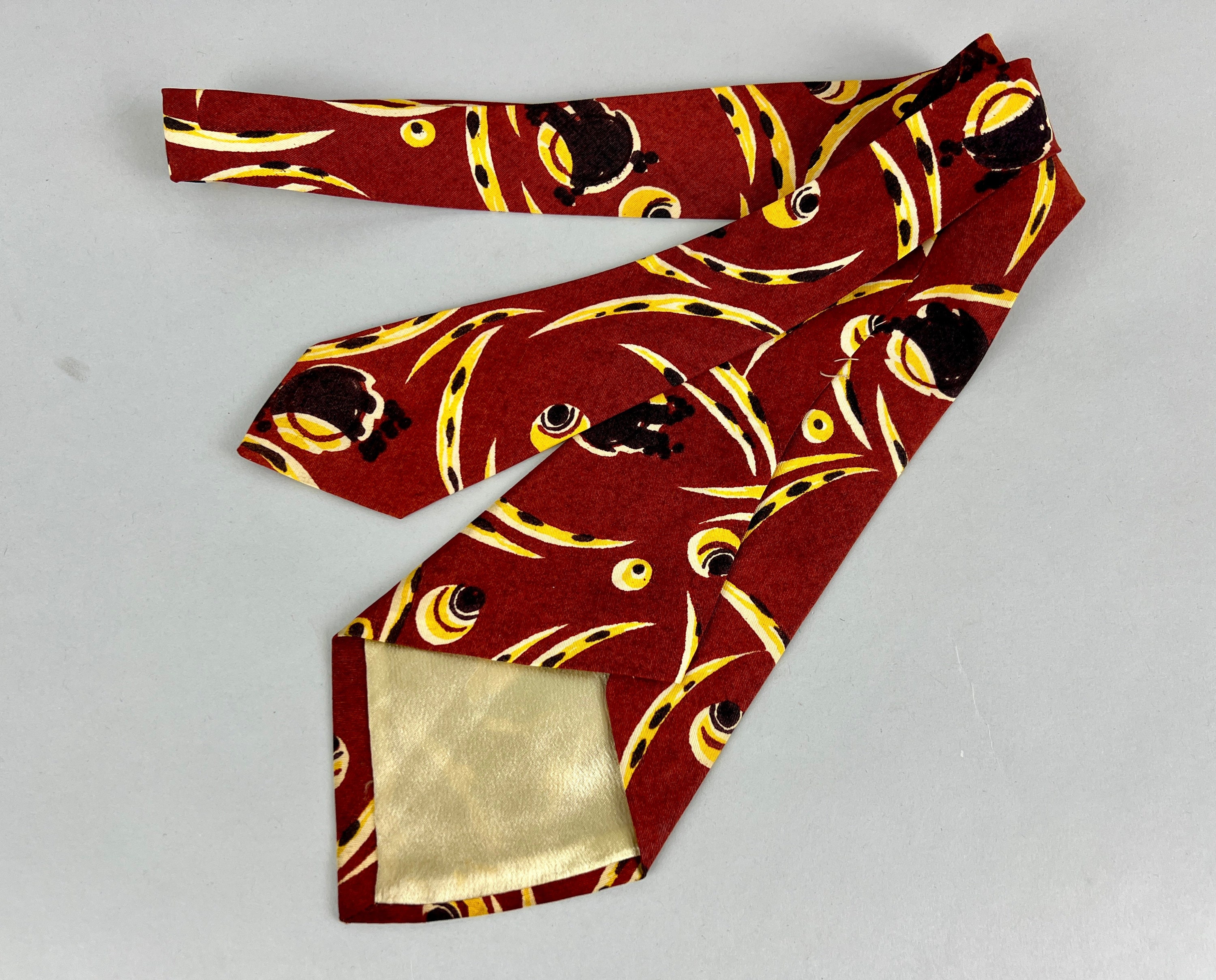 1940s The Eyes Have It Necktie | Vintage 40s Burnt Sienna Brown Wool ...
