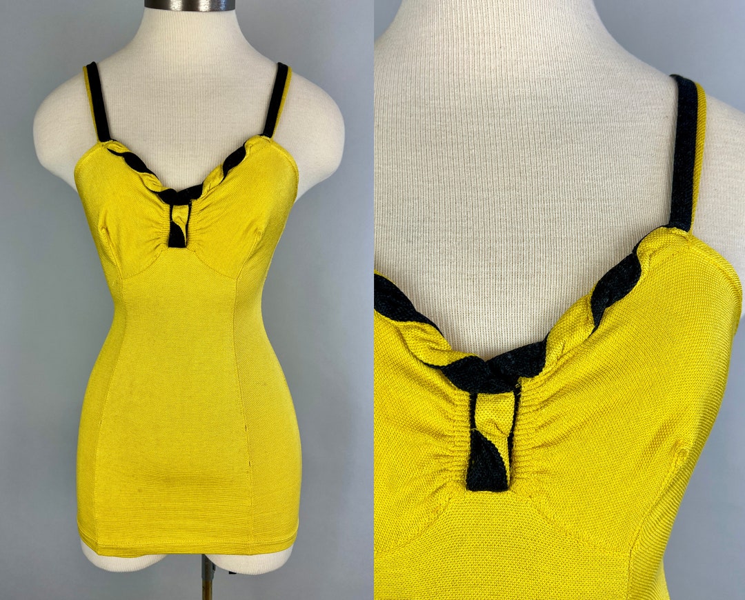 1930s Busy Little Bee Bathing Suit | Vintage 30s Yellow and Black Rayon ...