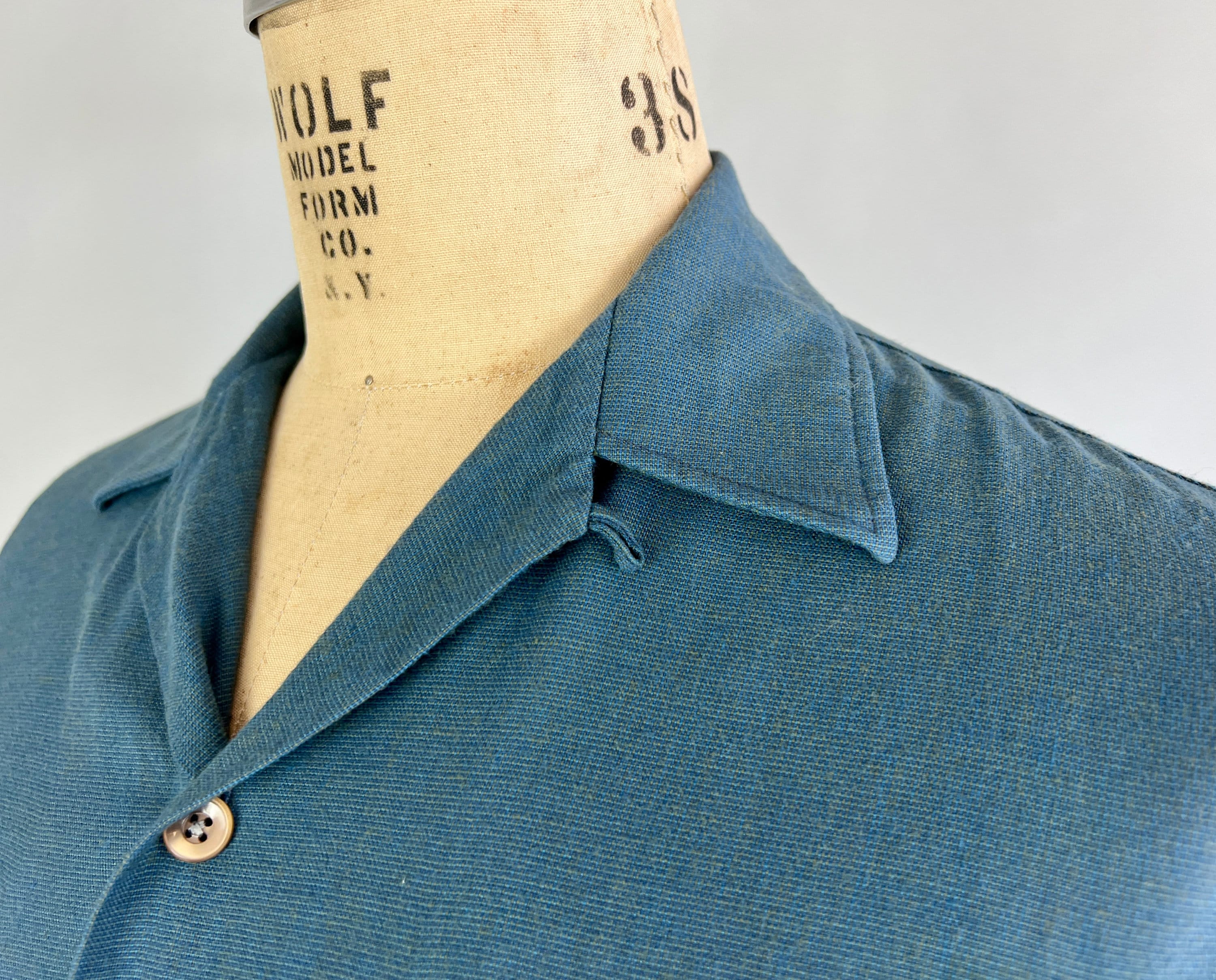 1950s Proud Lion Camp Shirt | Vintage 50s Steel Blue Top-Loop Waffle ...