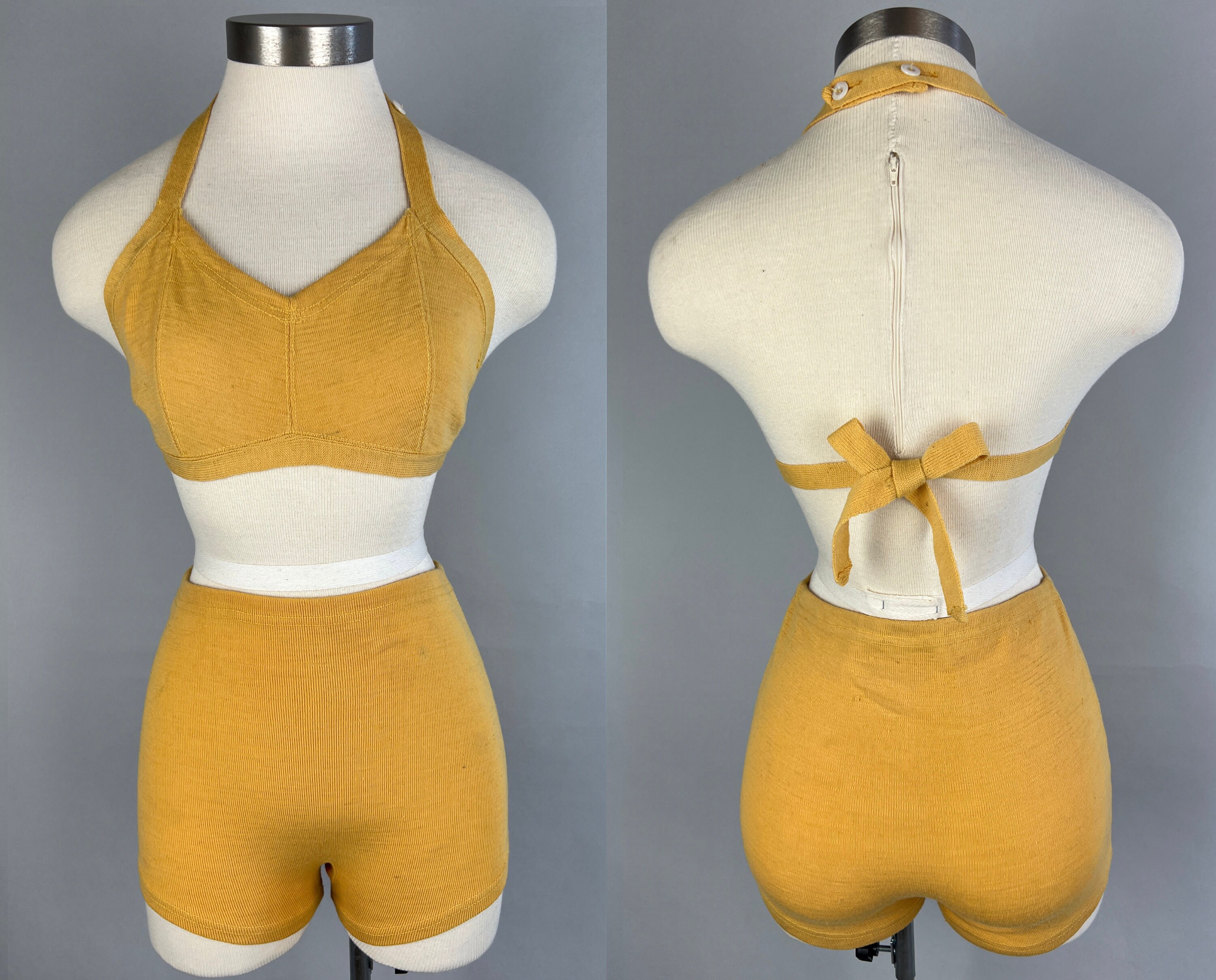 1930s Basking Betty Bikini | Vintage 30s Canary Yellow Wool Knit Two ...