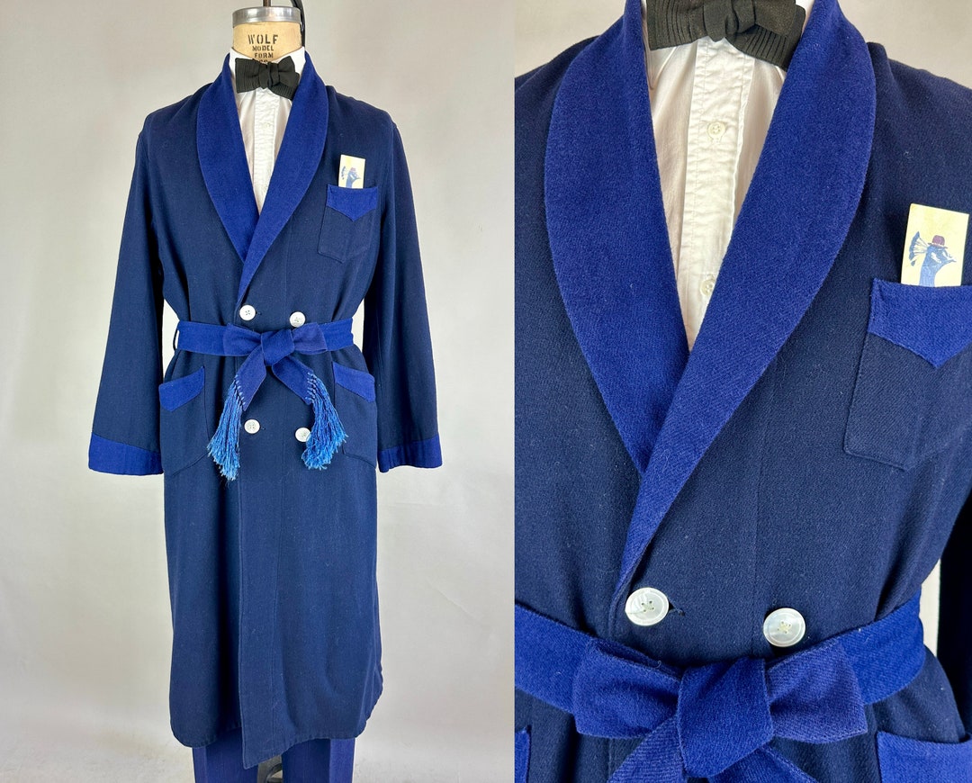 1930s Rustic yet Regal Robe | Vintage 30s Navy and Midnight Blue Two ...