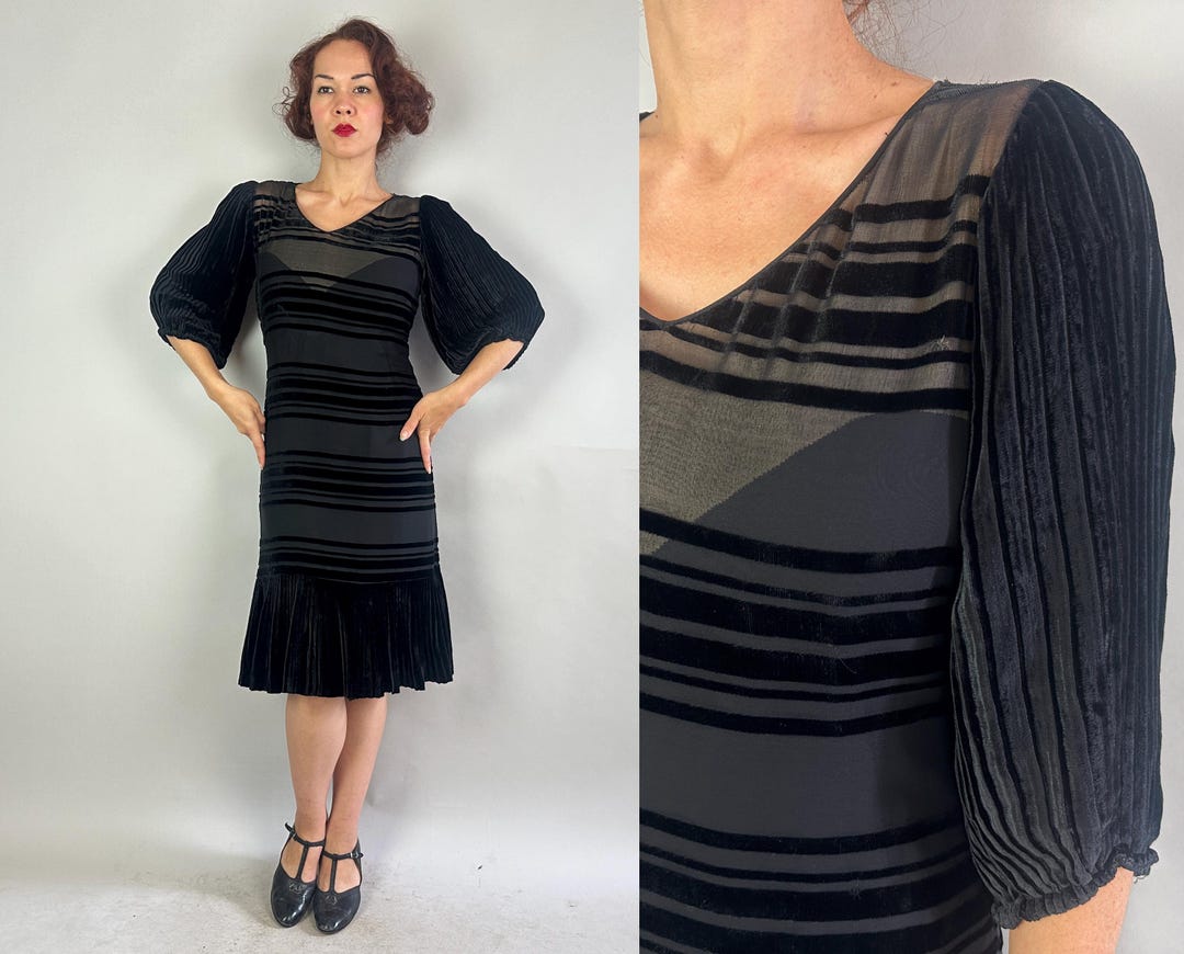 1920s Minnie's Midnight Dress | Vintage 20s Silk Velvet Chiffon Flapper ...