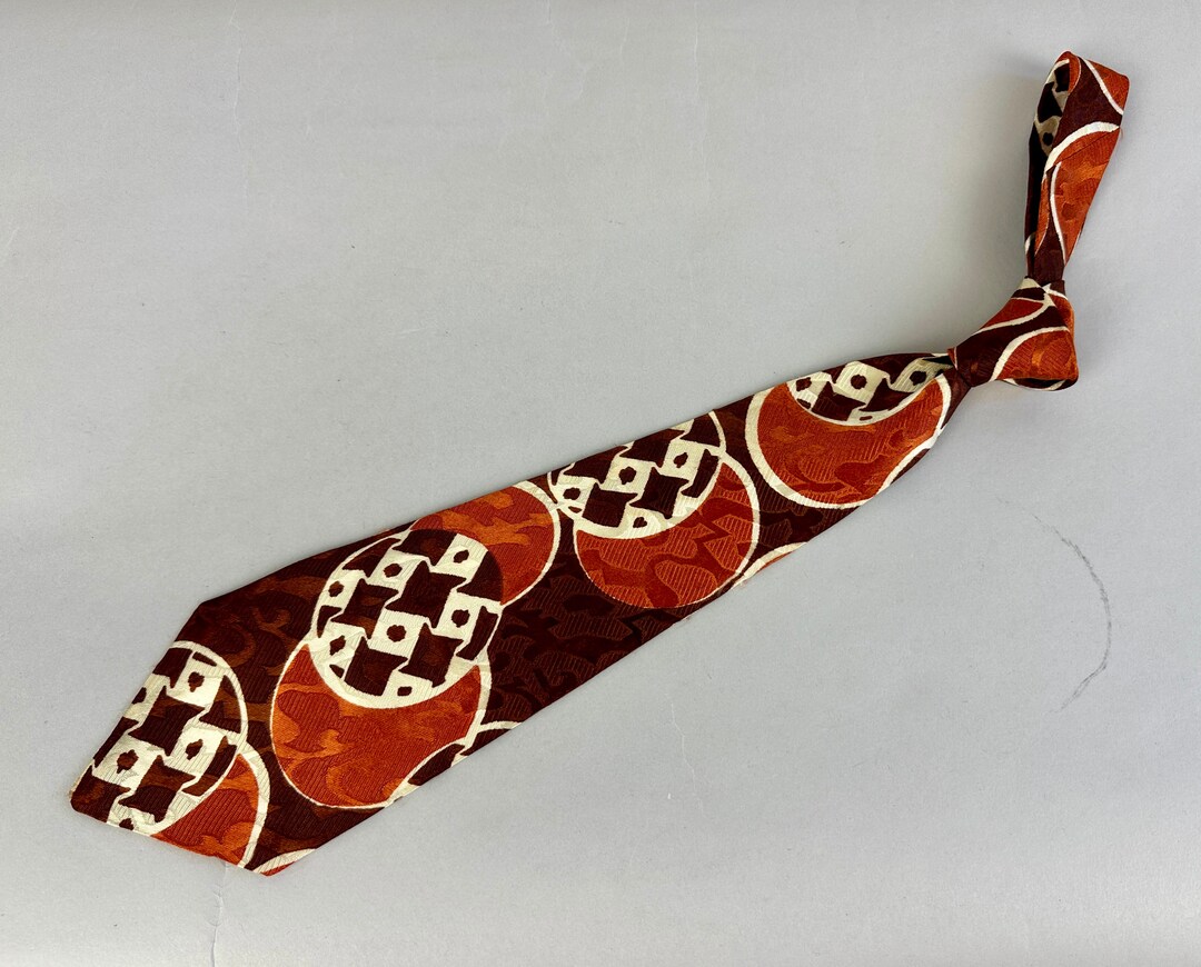 1940s Having a Ball Necktie | Vintage 40s Autumnal Orange Brown and ...