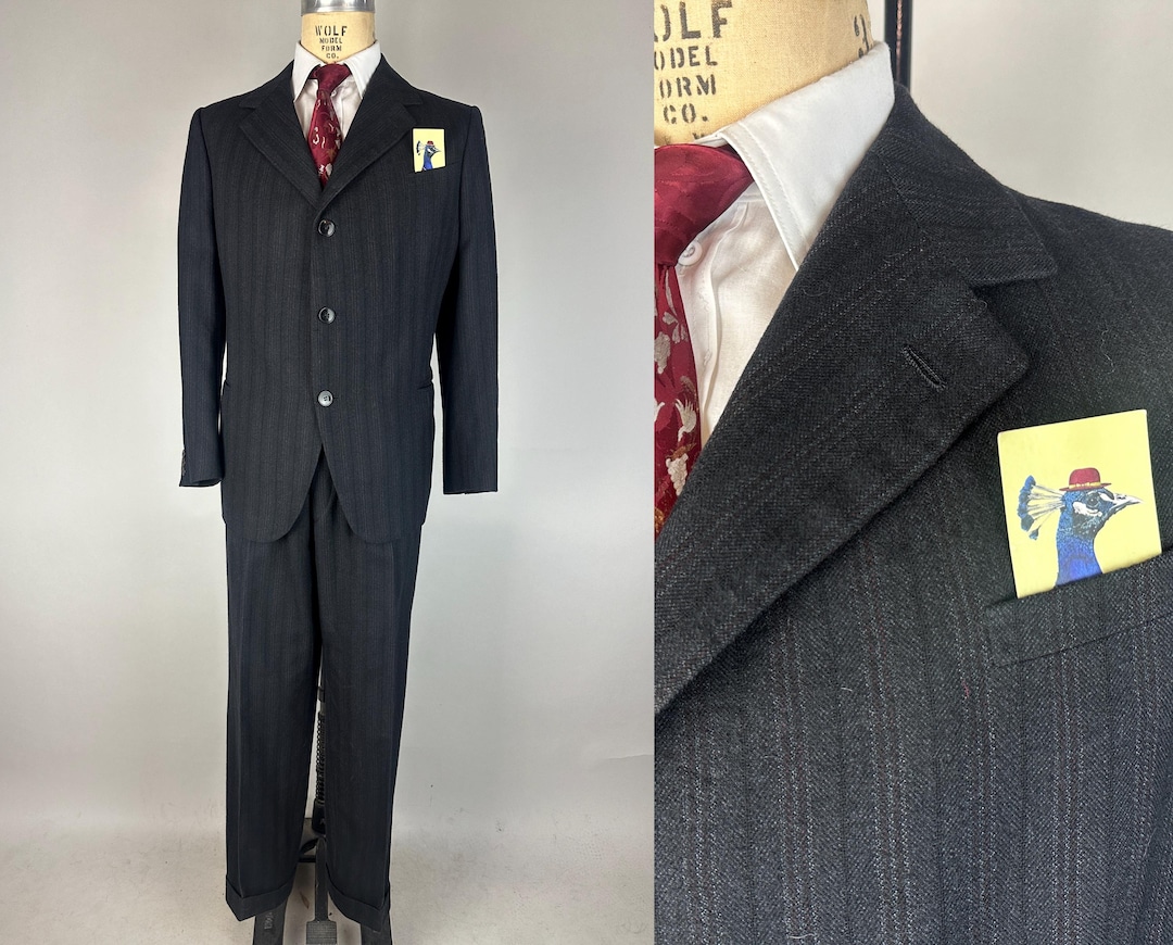 1940s Hollywood Harold Suit | Vintage 40s Charcoal Black Wool W ...