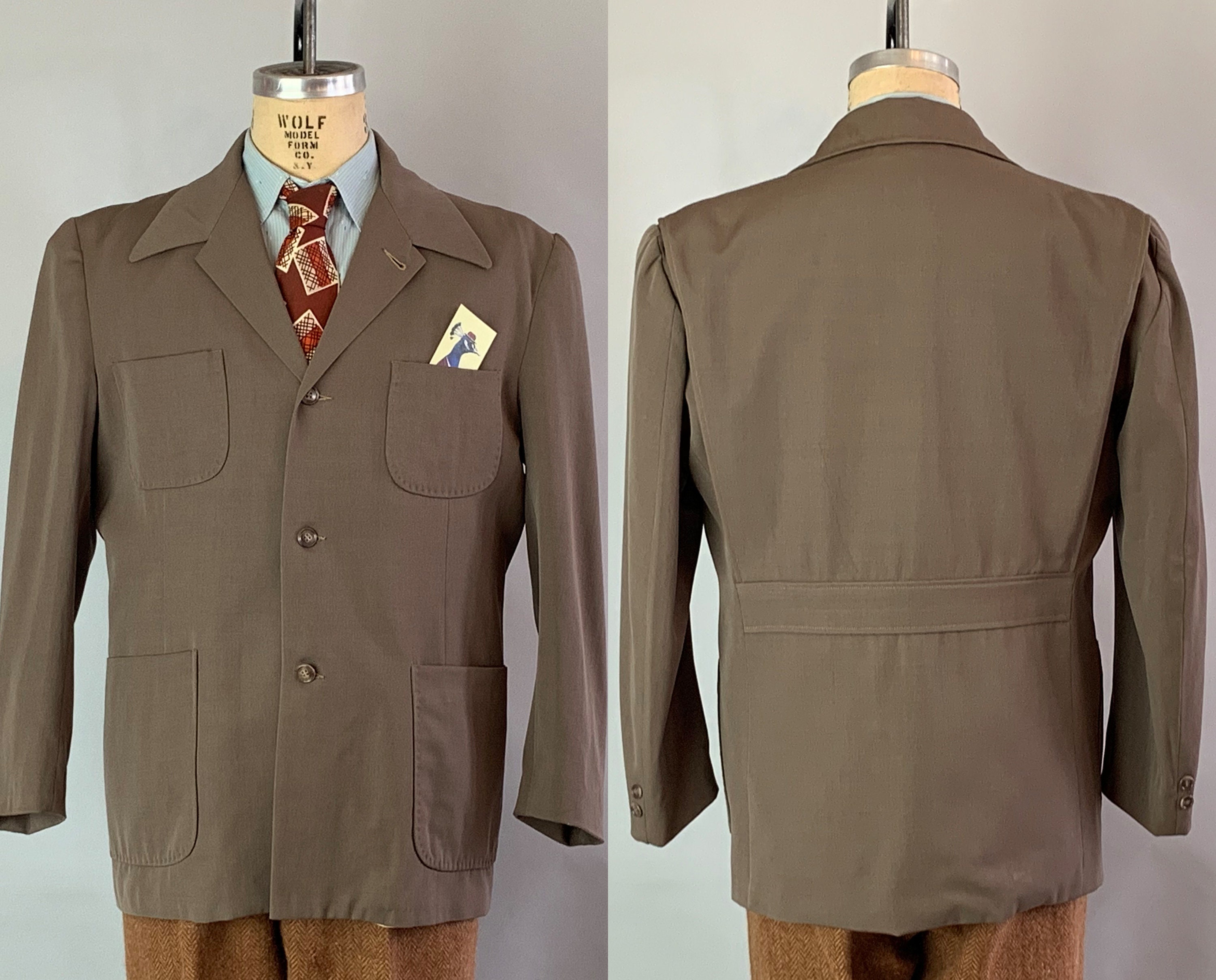 1940s Belted Back Casual Jacket | Vintage 40s Mens Ash Grey Taupe Wool ...