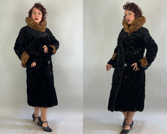 1920s Two Tone Tundra Coat | Vintage 20s Black Sheare… - Gem