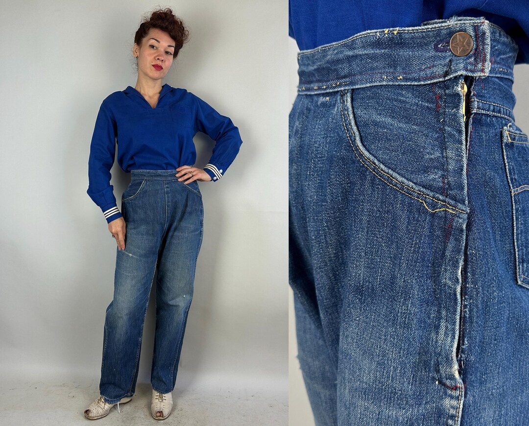 1950s Rebel Rachel Jeans | Vintage 50s Perfect Fade Indigo Blue Denim ...