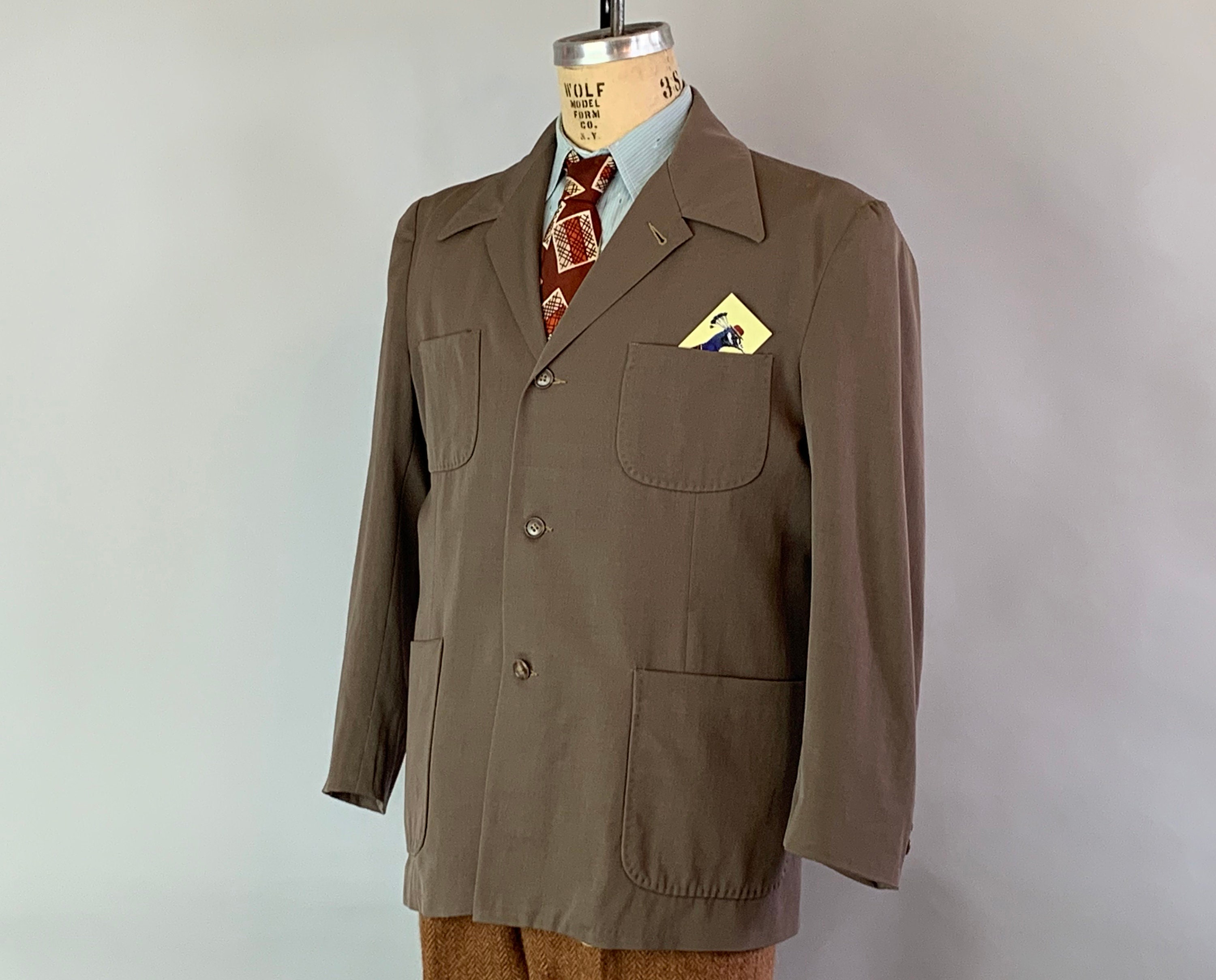 1940s Belted Back Casual Jacket | Vintage 40s Mens Ash Grey Taupe Wool ...