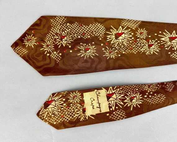 1940s Flashy Fireworks Necktie | Vintage 40s Bronze S… - Gem