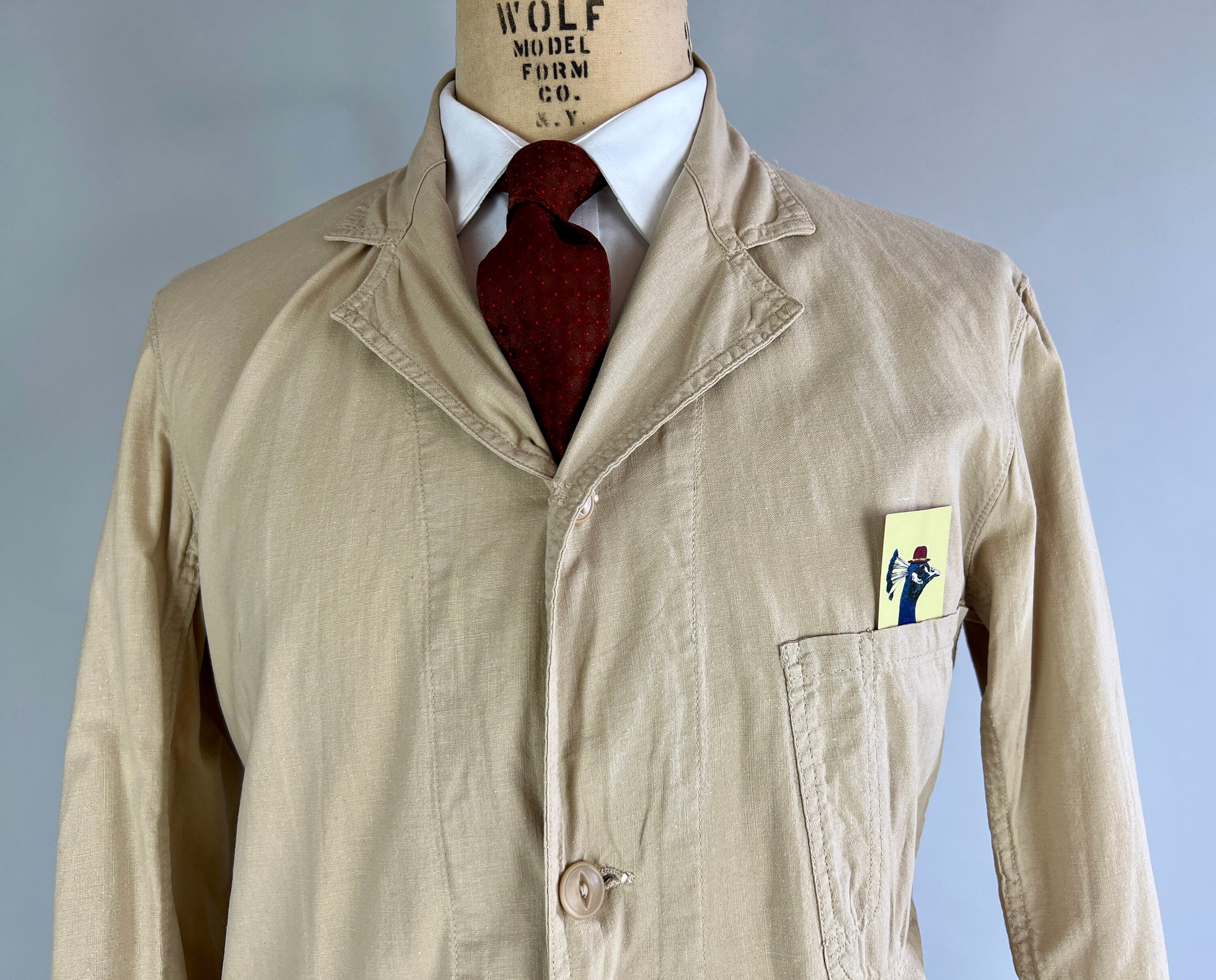 1920s Belted Back Jacket | Vintage Antique 20s Khaki Beige Workwear ...