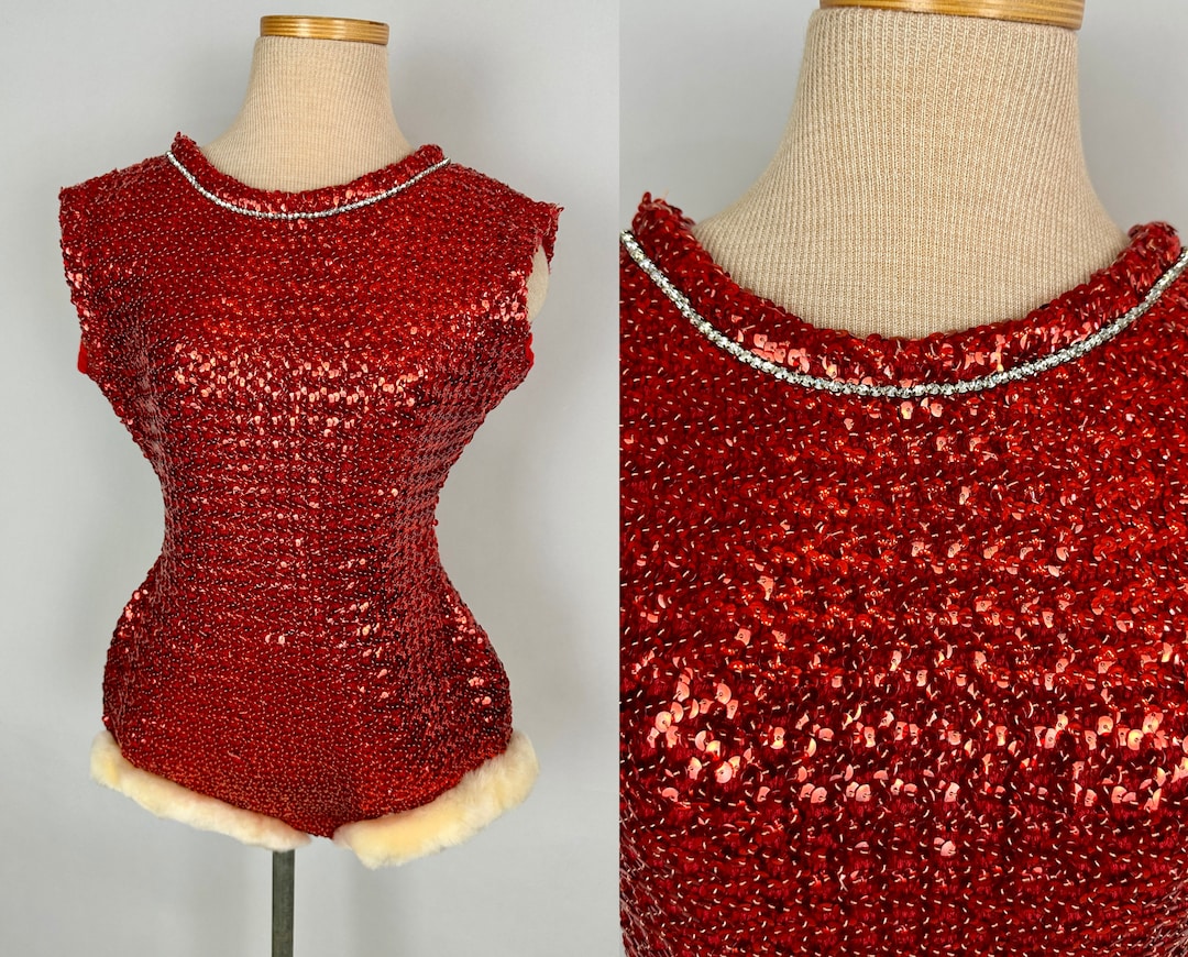 1950s Santa Baby Burlesque Costume | Vintage 50s Red Sequin Stretchy ...