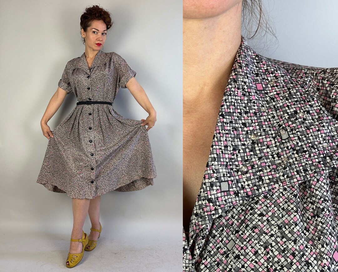 1950s Atomic Annie Dress | Vintage 50s Pink Black White and Grey ...