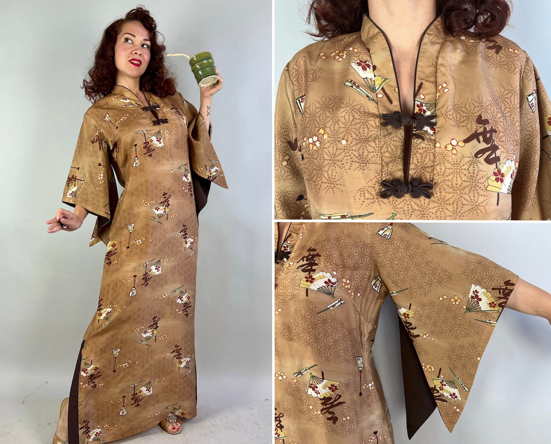 1940s Toast to the Tiki Queen Pake Muu | Vintage 40s Brown Silk ...