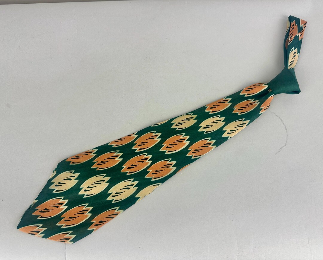 1940s Tiger Tulips Necktie Vintage 40s Green Orange and Peach Flowers ...