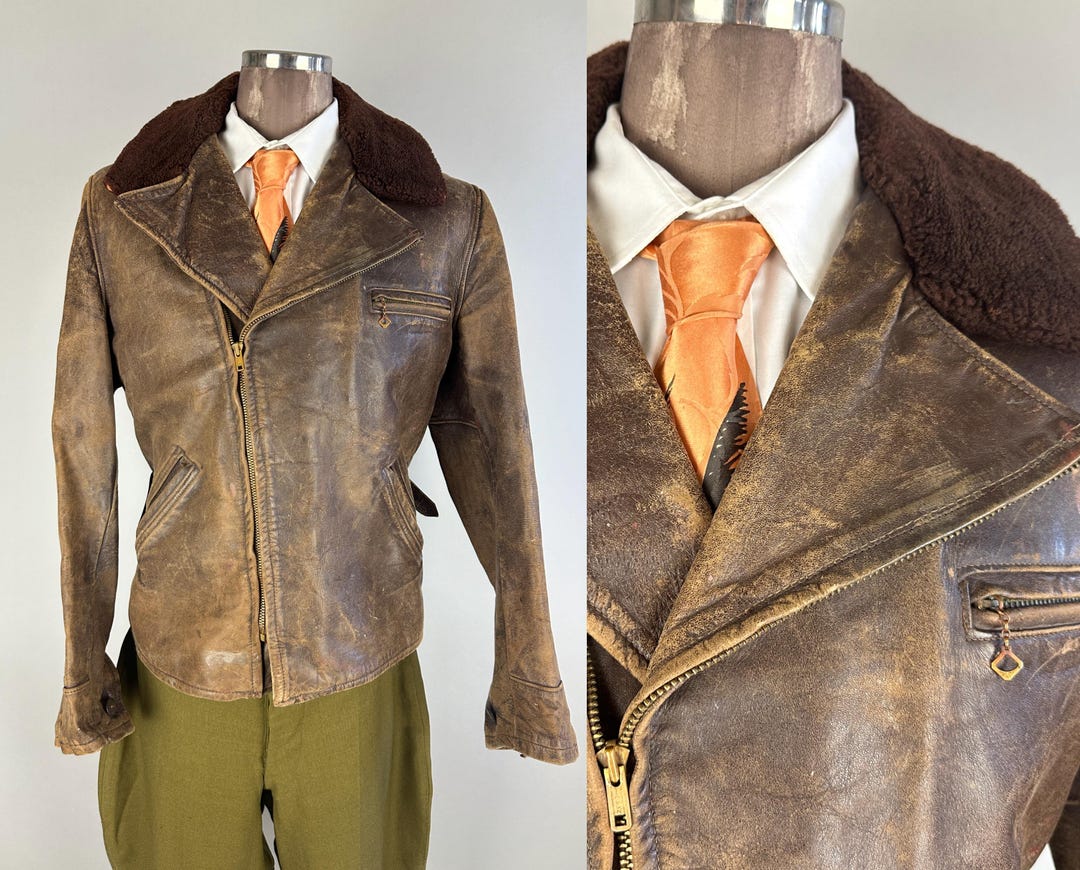 1940s Rawhide Rider Leather Jacket | Vintage 40s Brown Asymmetric Zip ...