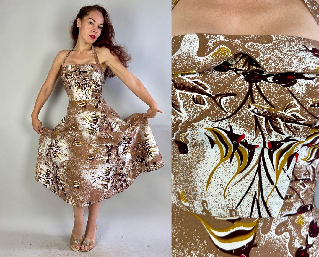 1950s Swim With the Fishies Frock | Vintage 50s "shaheen" Swimming Fish ...
