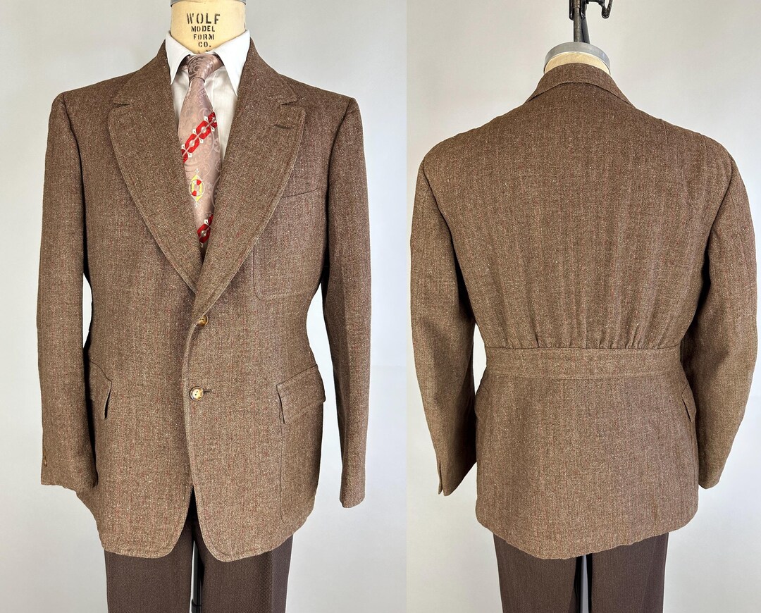 1930s Brilliant Belted Back Jacket | Vintage 30s Cedar Brown Tweed Red ...
