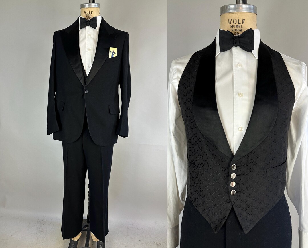 1920s Formal Frank Tuxedo | Vintage 20s Three Piece Black Wool & Silk ...