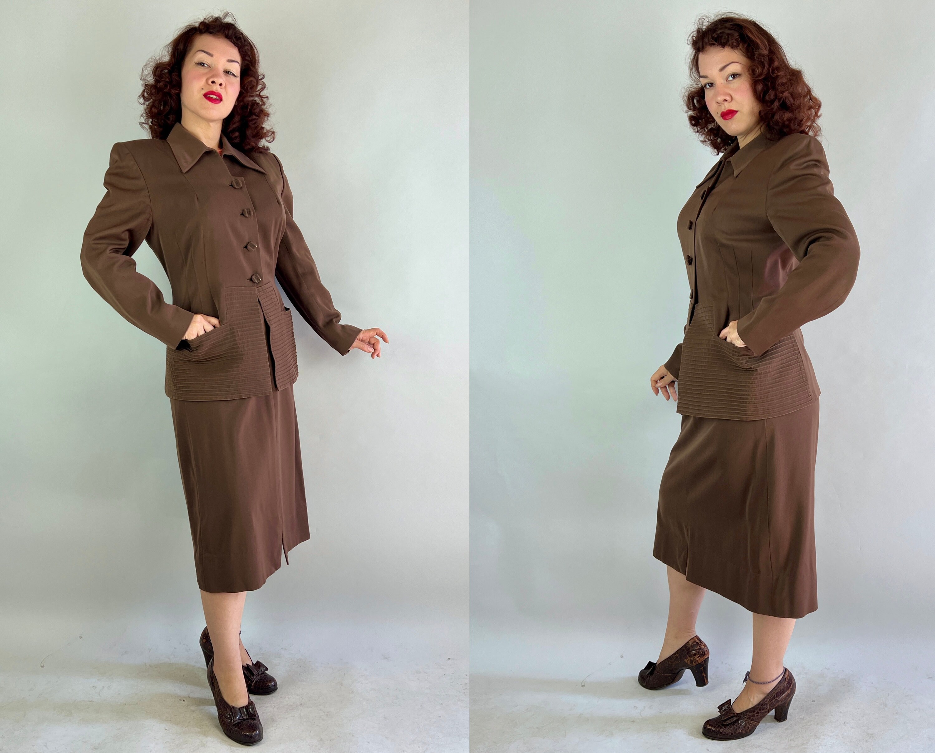 1940s Dashing Coffee Date Suit | Vintage 40s Brown Wool Gabardine Two ...